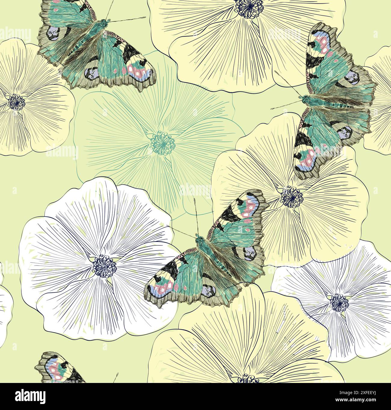 Illustration of beautiful butterflies flying around flower Stock Vector ...