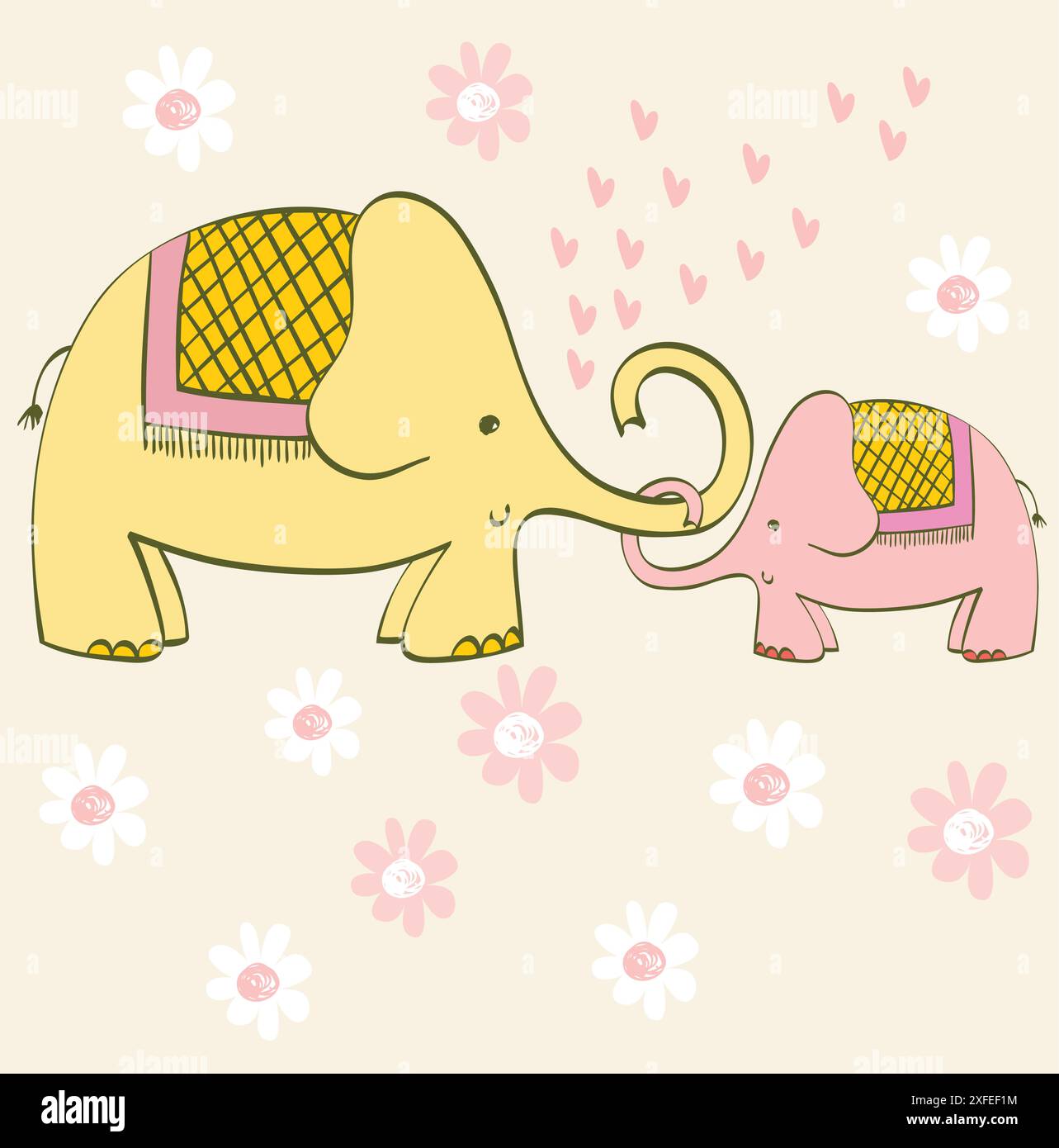 Hand drawn illustration with cartoon elephant. Invitation card Stock ...