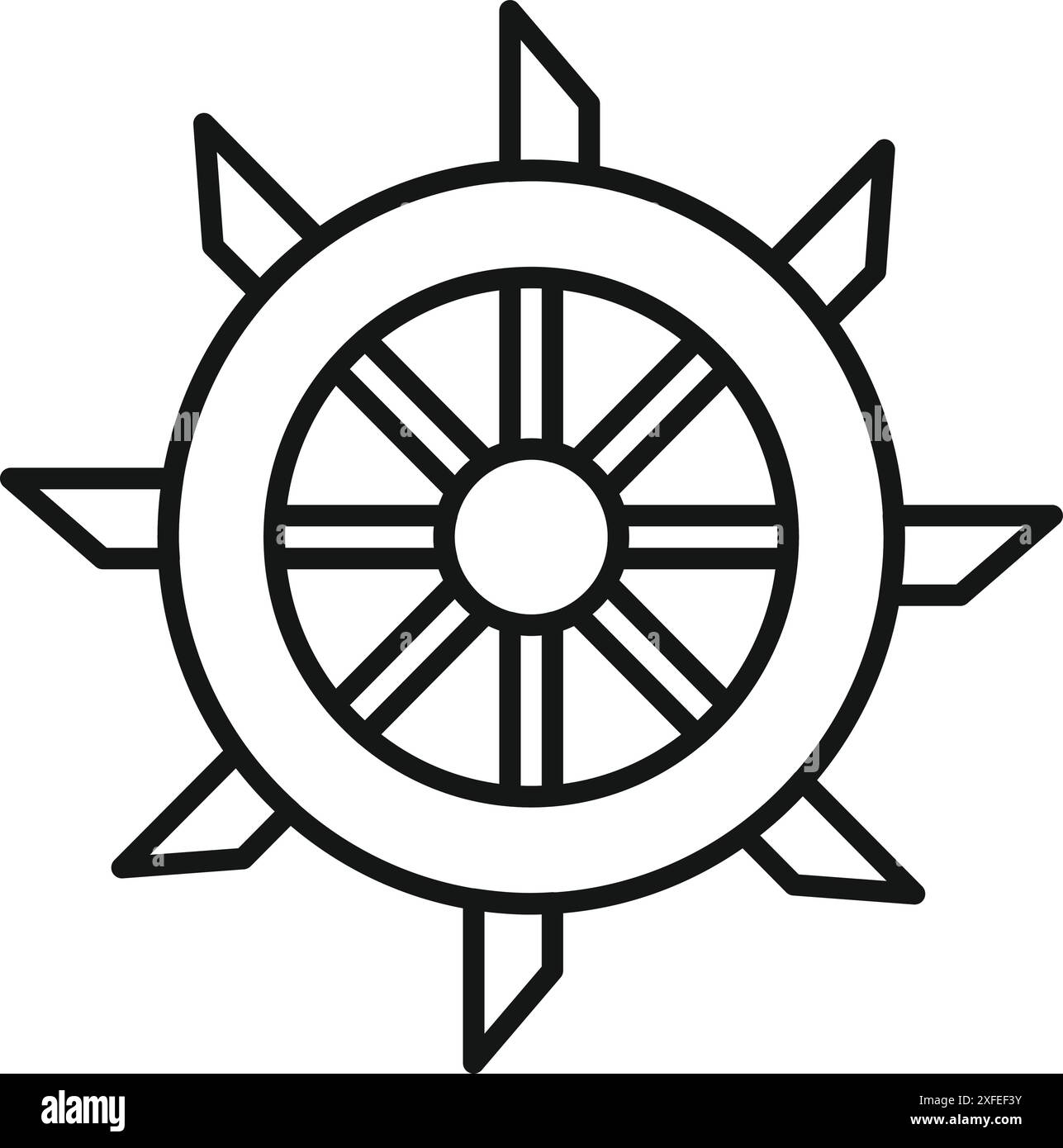 Simple black and white line art of a ship steering wheel, perfect for ...