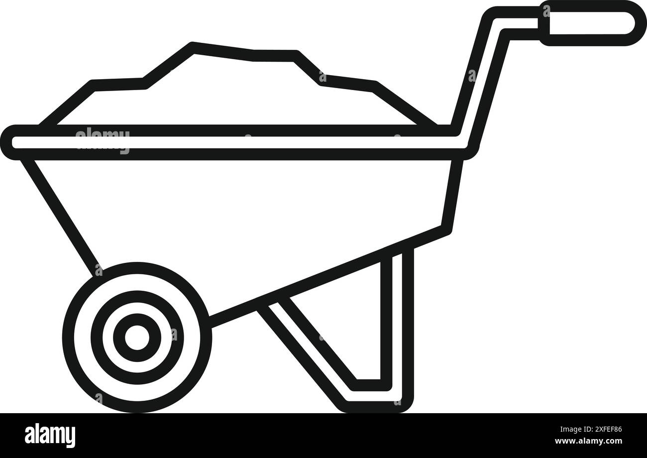 Construction wheelbarrow carrying building materials line icon ...