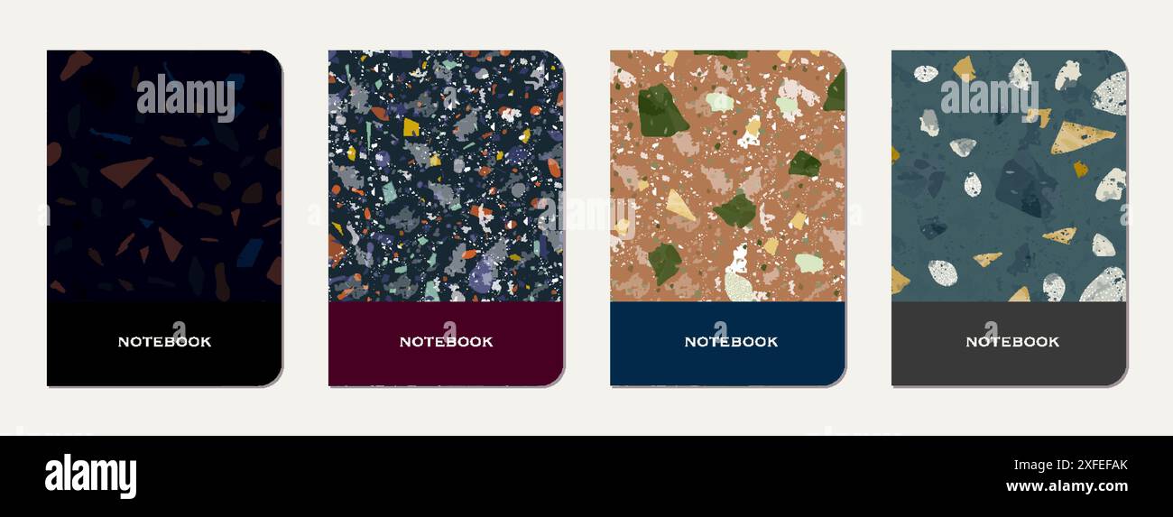 School diary cover design. Terrazzo abstract background made of natural ...