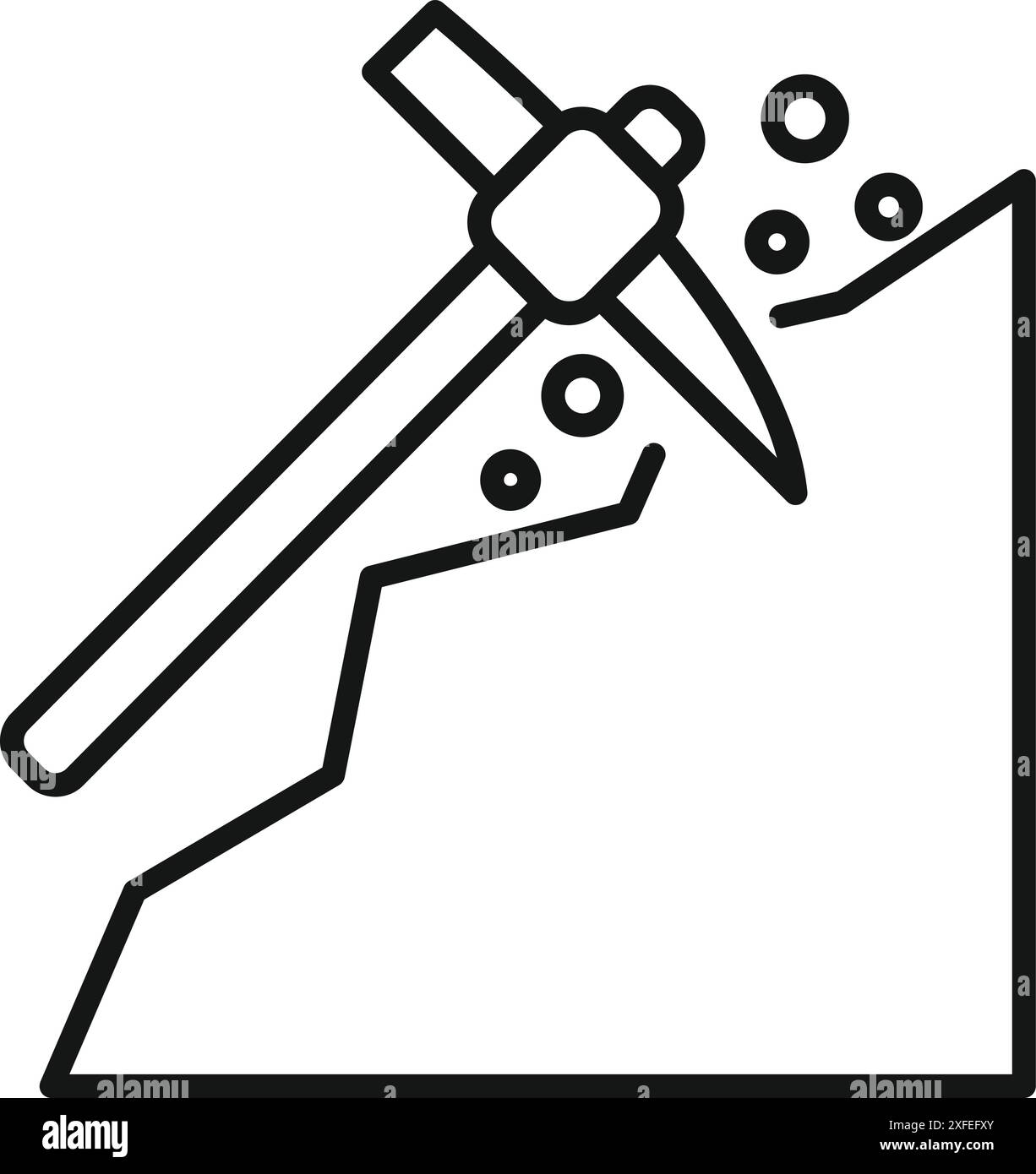 Line art icon of a pickaxe striking a mountain, representing the ...
