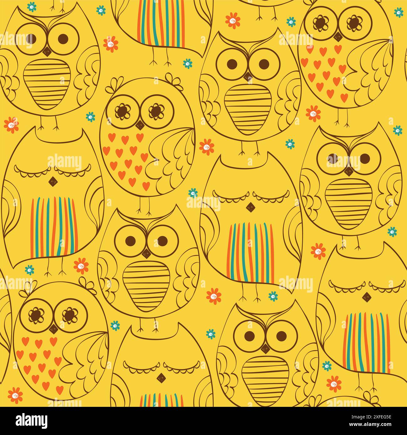 Vector illustration with cartoon owls. Seamless pattern Stock Vector ...