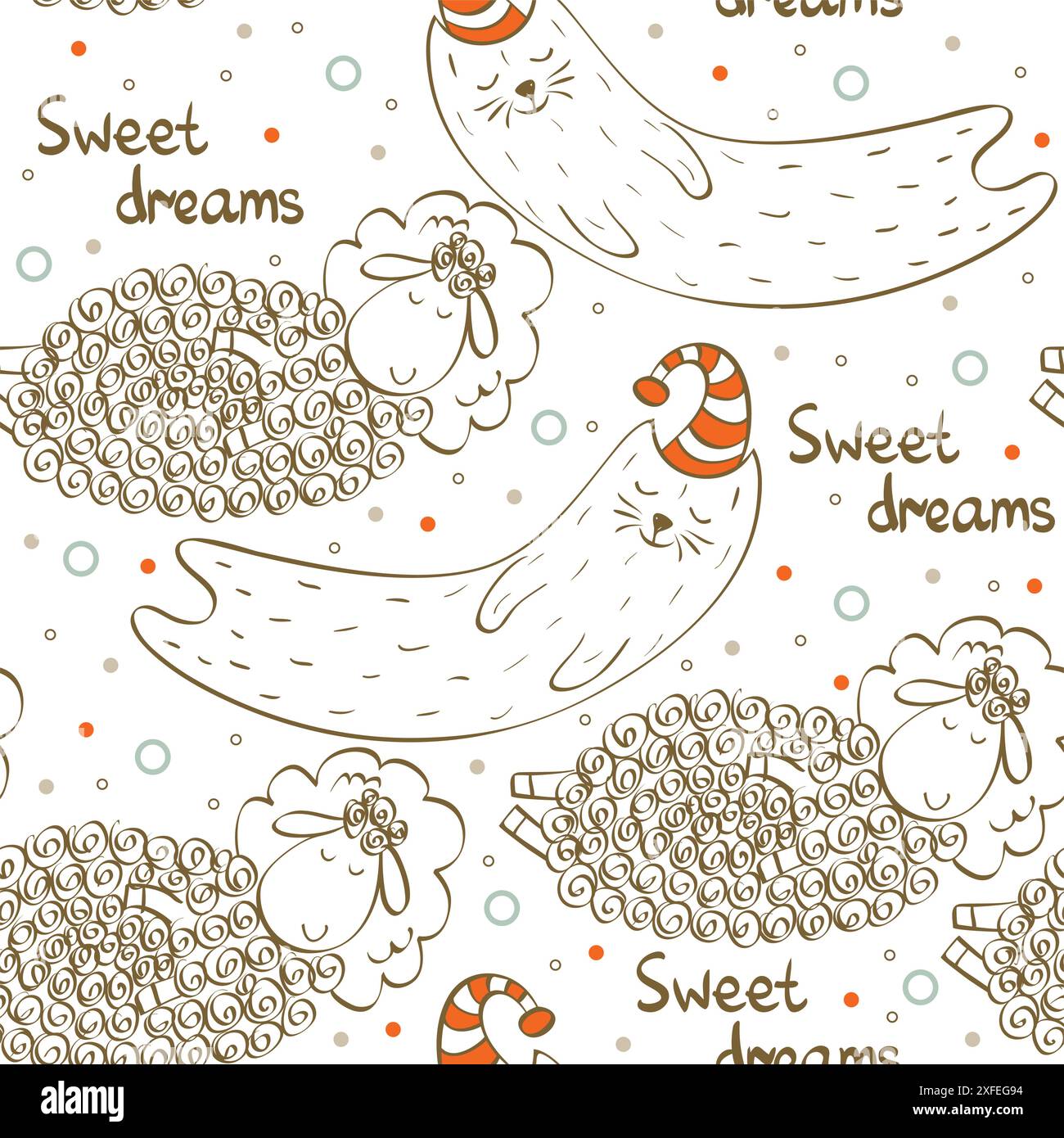 Cartoon Sleeping animals. Hand Drawn illustration. Seamless pattern ...