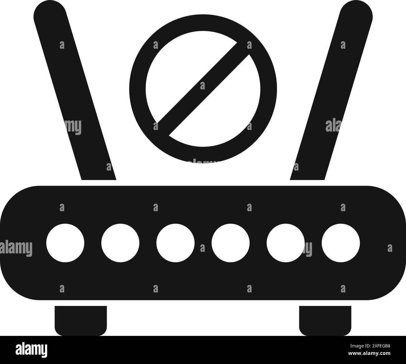 Black silhouette of a wifi router with a signal blocking symbol ...