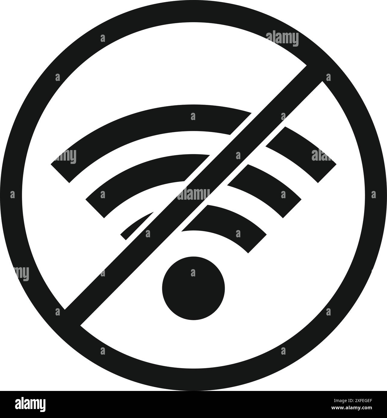 Simple icon showing a crossed out wifi symbol representing the absence ...