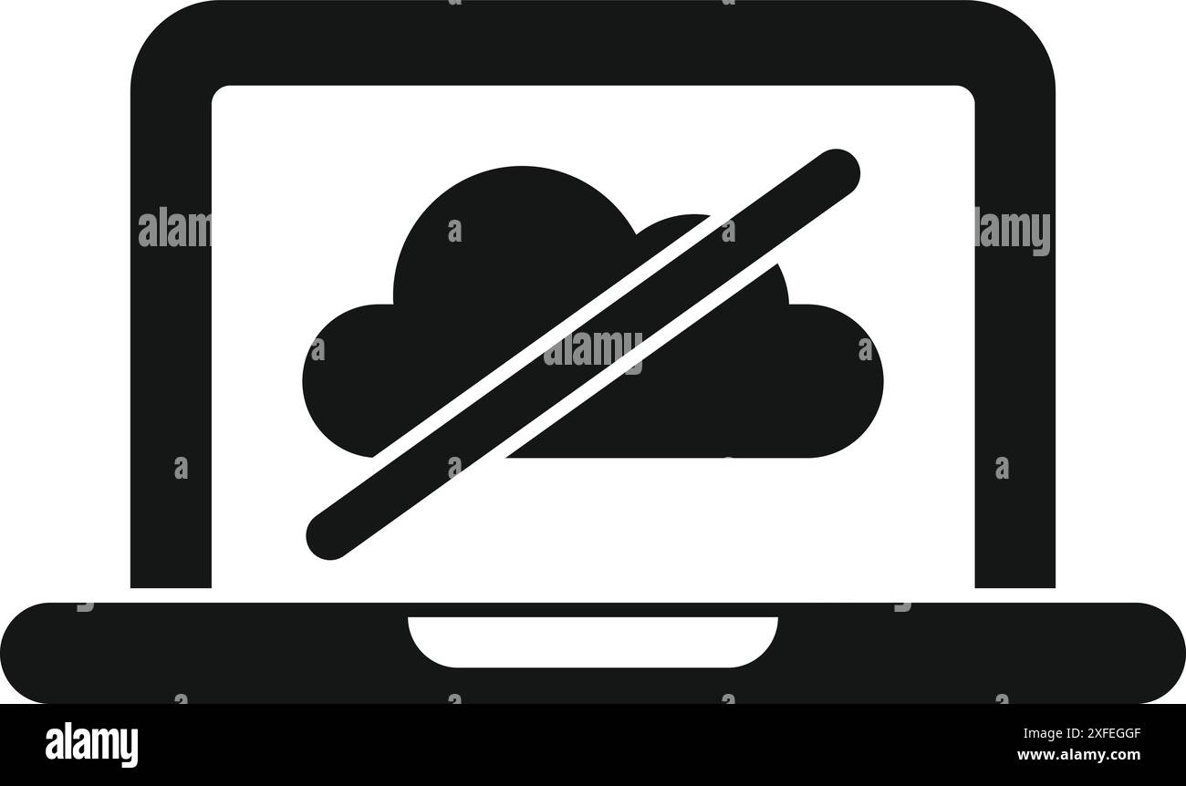 Black and white icon of a laptop displaying a disconnected cloud ...
