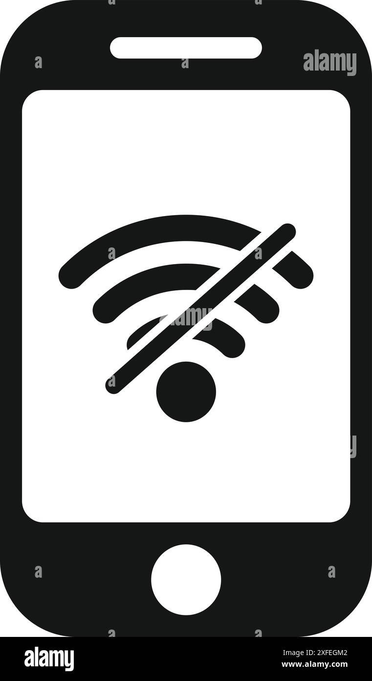 Black and white icon of a smartphone with a wifi disconnected symbol ...