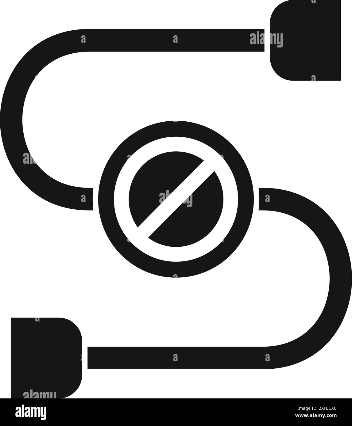 Black and white icon of a cable being disconnected, indicating a stop ...
