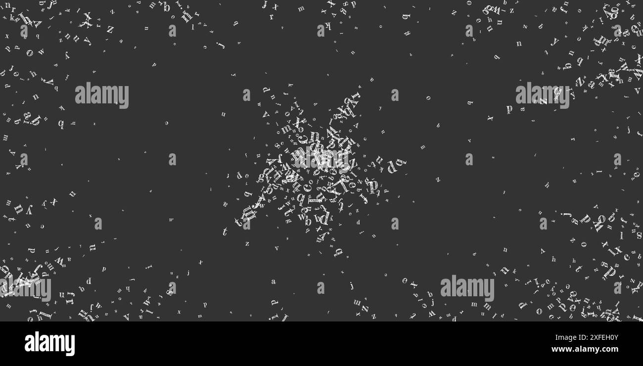 School notebook cover. White chalk floating letters of Latin alphabet ...