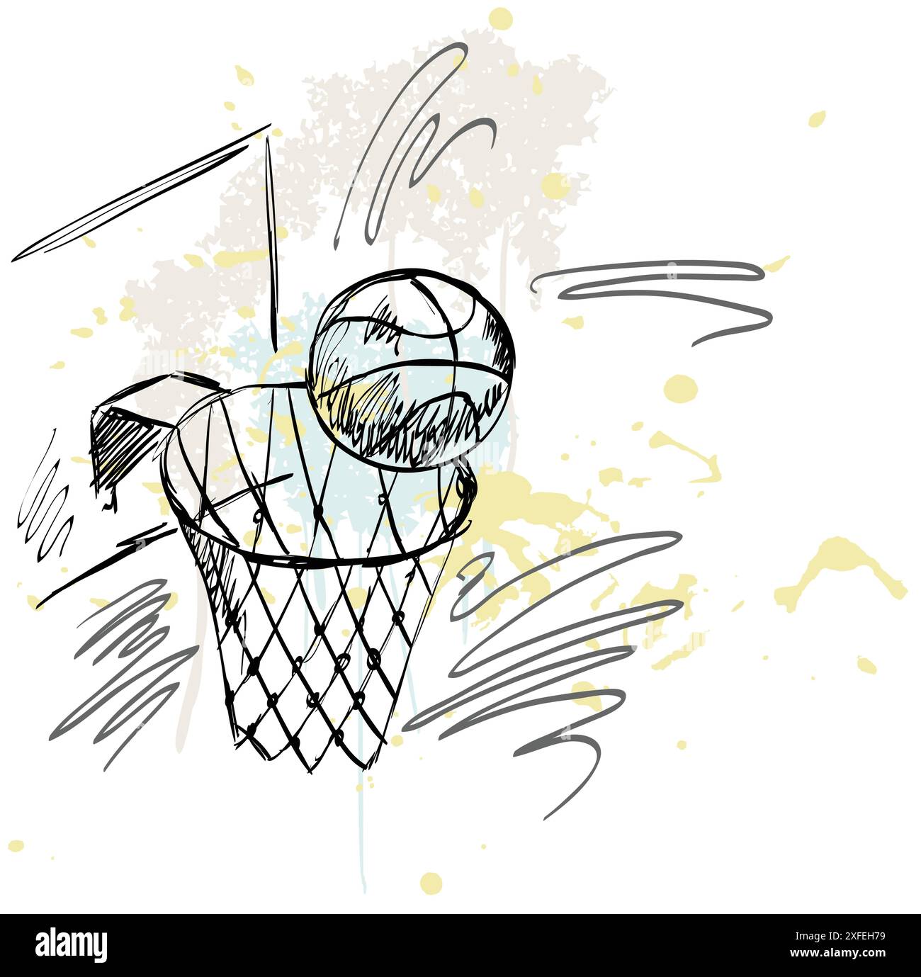 illustration of a basketball game. The ball is flying in the basket ...