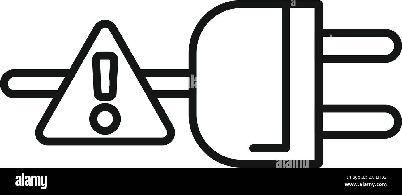 Line drawing of an electric plug showing a warning sign for electricity ...