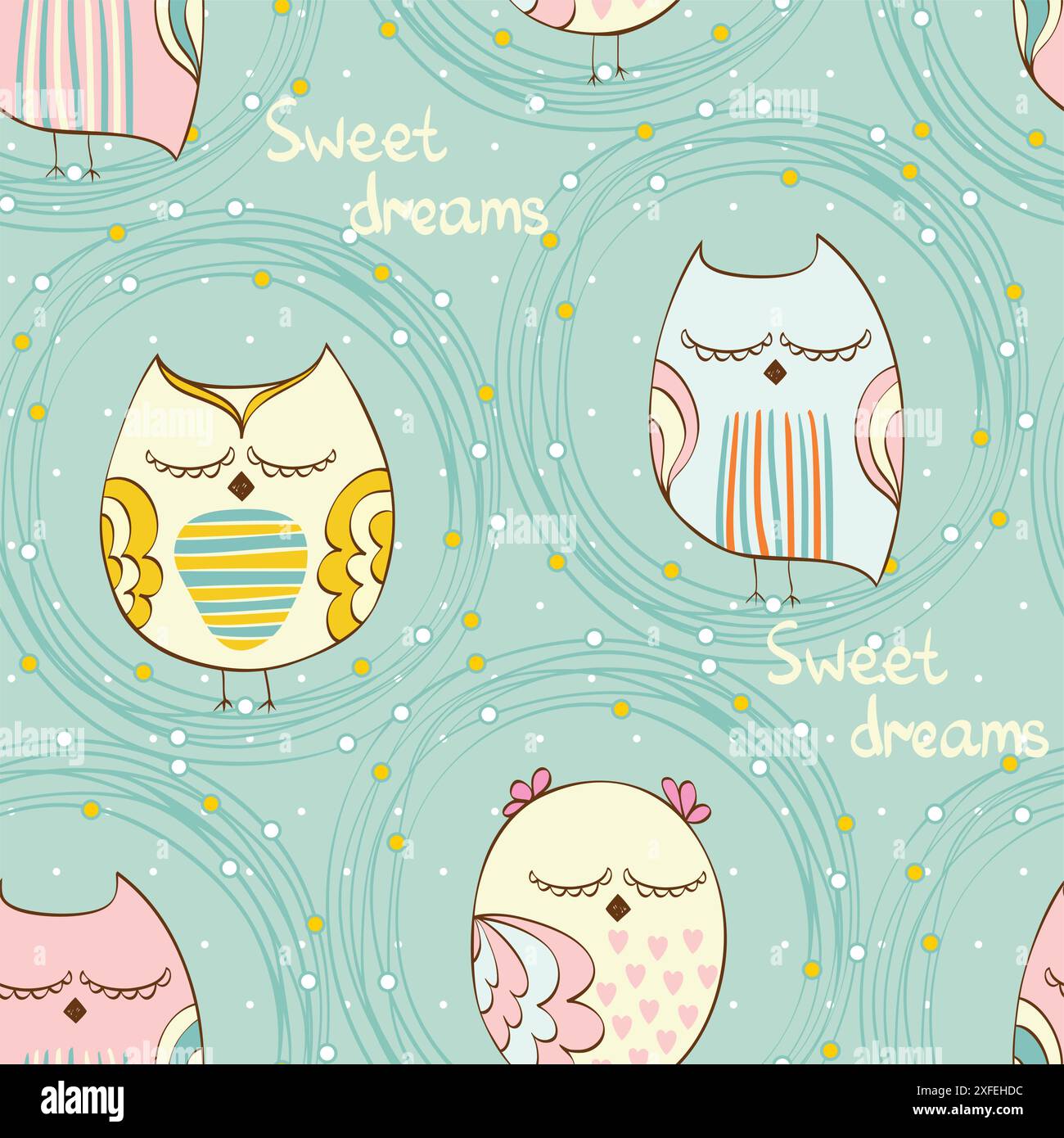 Cartoon Sleeping owl. Cute Hand Drawn seamless pattern Stock Vector Image & Art - Alamy
