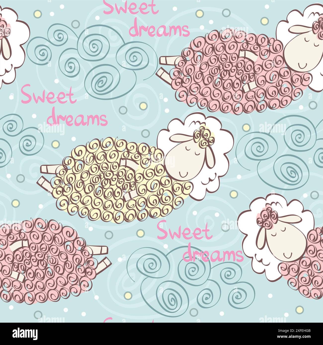 Cartoon Sleeping sheep. Cute Hand Drawn seamless pattern Stock Vector ...