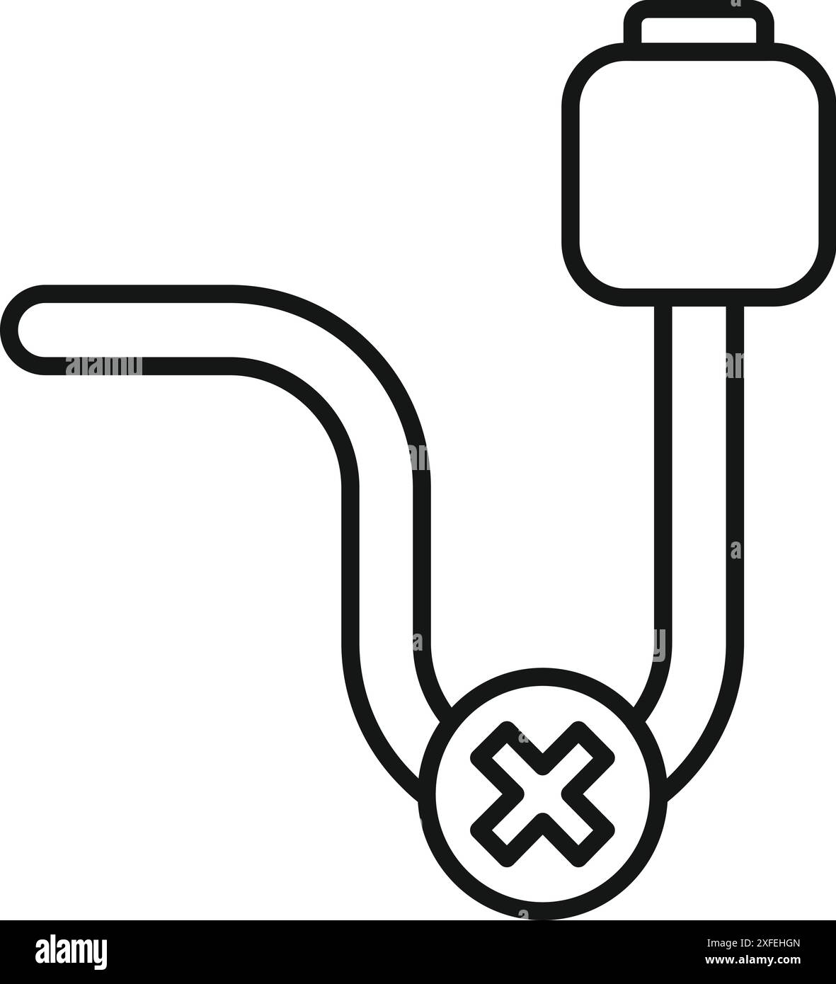 Black outline icon representing a usb cable that is being unplugged ...