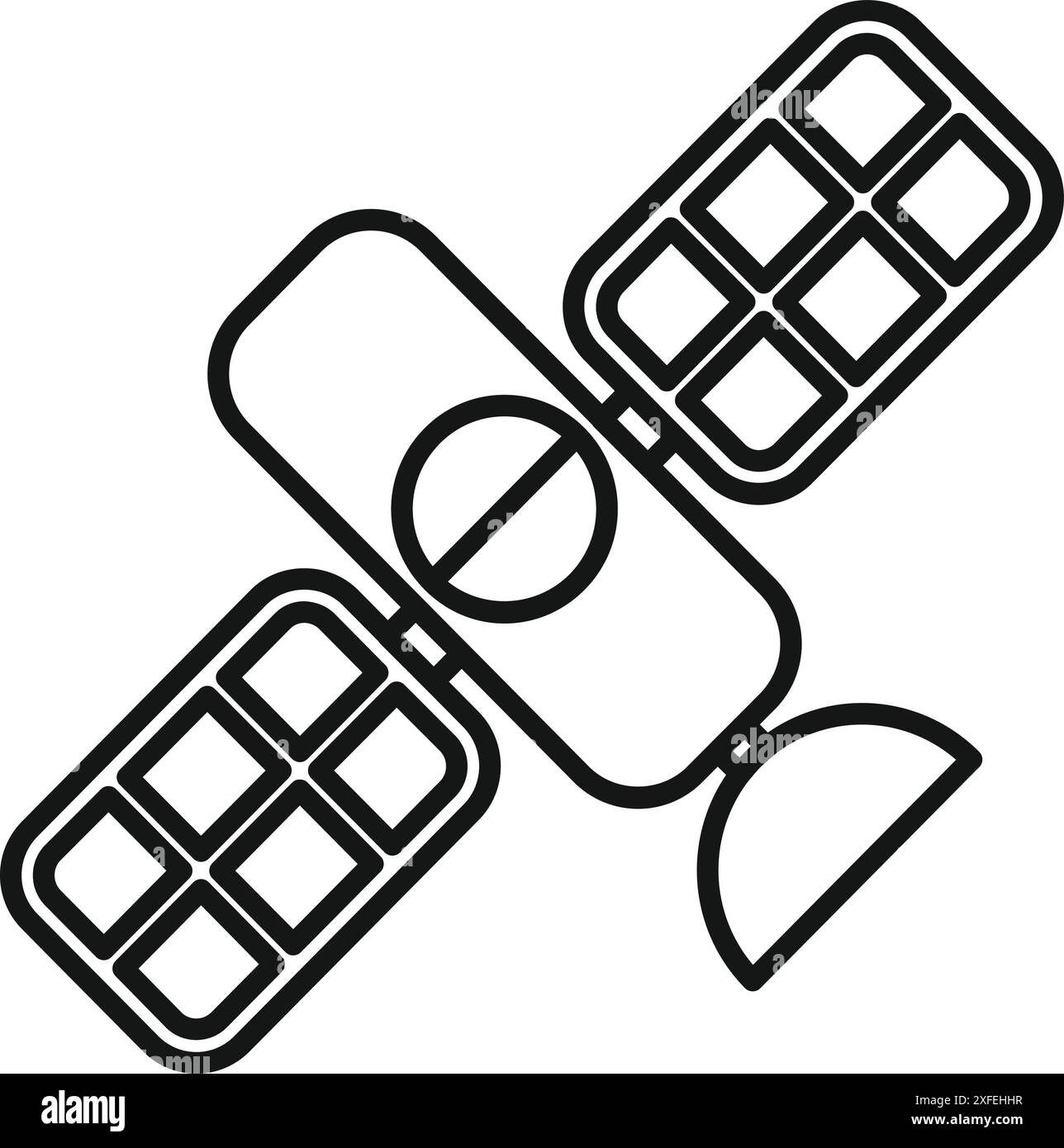 Minimalist line art icon of a satellite orbiting earth, transmitting ...