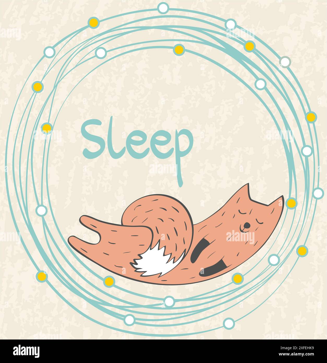 Cartoon Sleeping fox. Cute Hand Drawn illustration Stock Vector Image ...