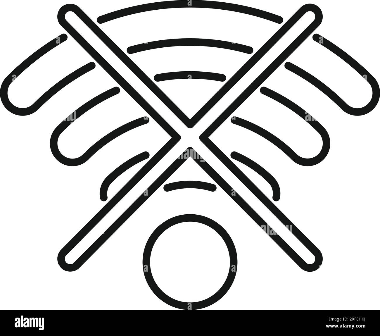 Black and white icon of a wifi signal being crossed out, representing a ...