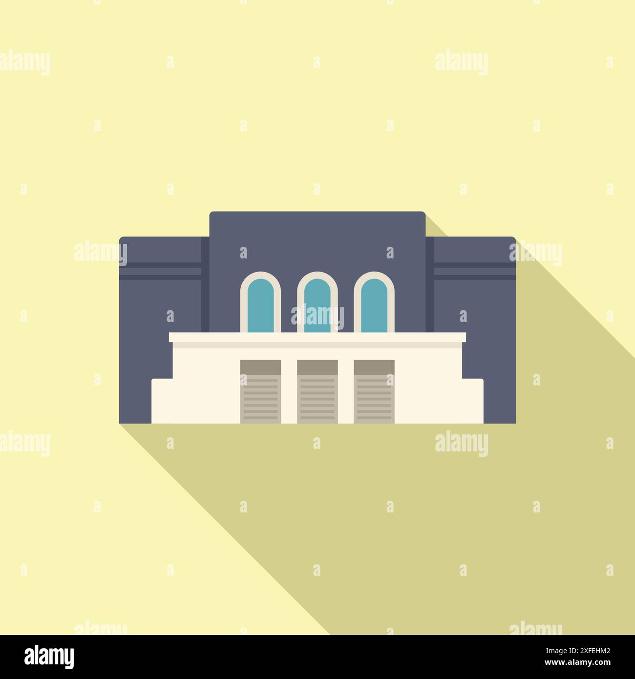 Modern building facade featuring large windows, shutters, and a ...