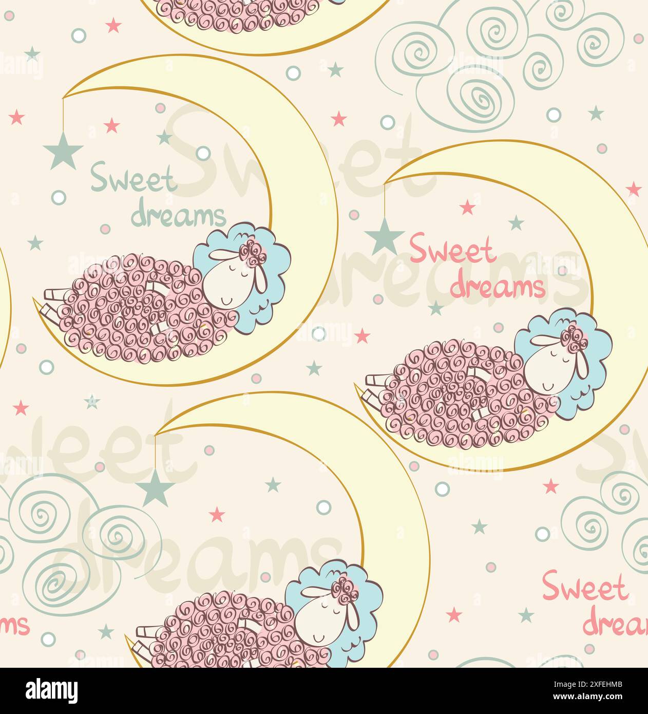 Cartoon Sleeping sheep. Cute Hand Drawn seamless pattern Stock Vector ...