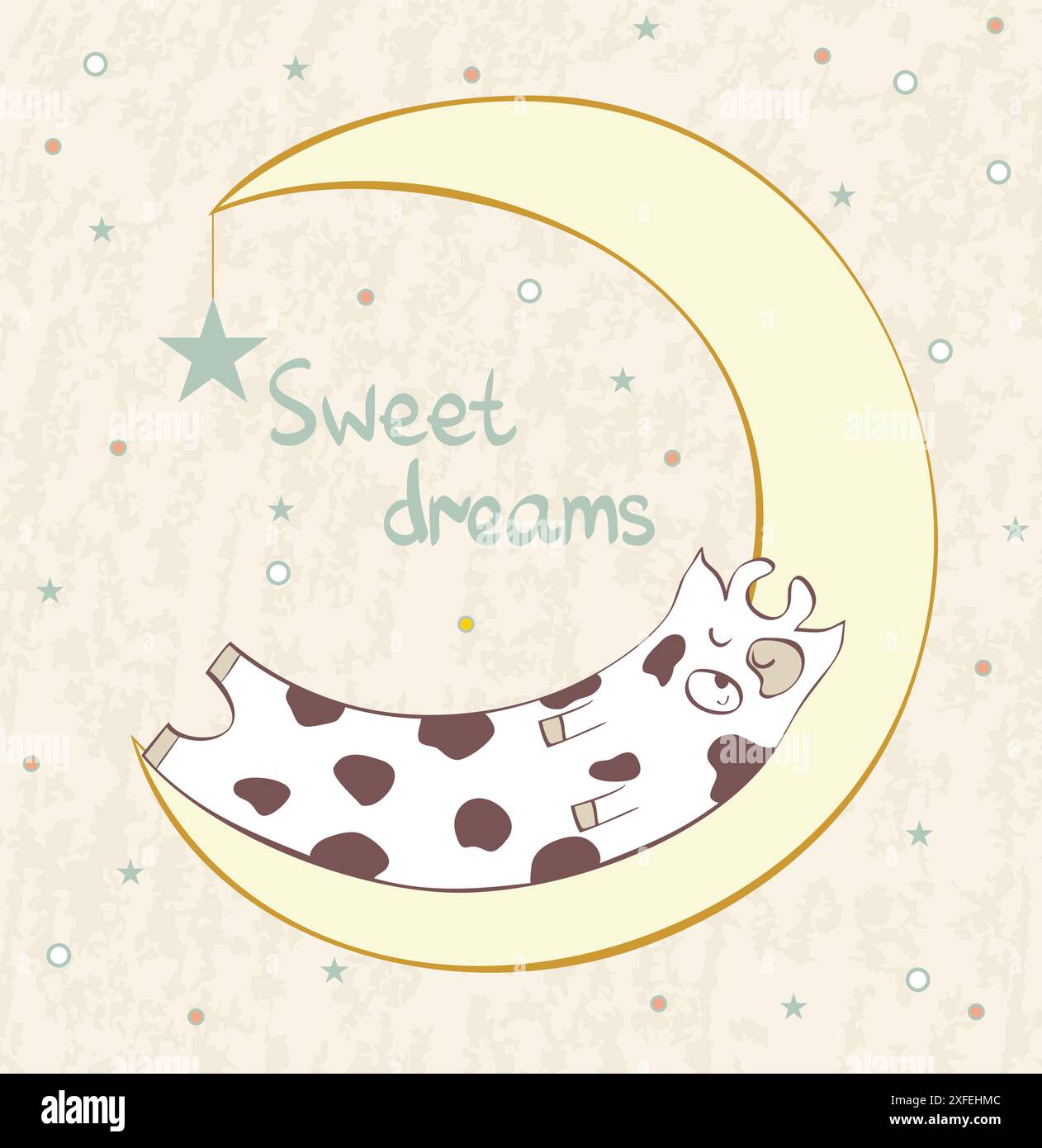 Cartoon Sleeping cow. Cute Hand Drawn illustration Stock Vector Image ...
