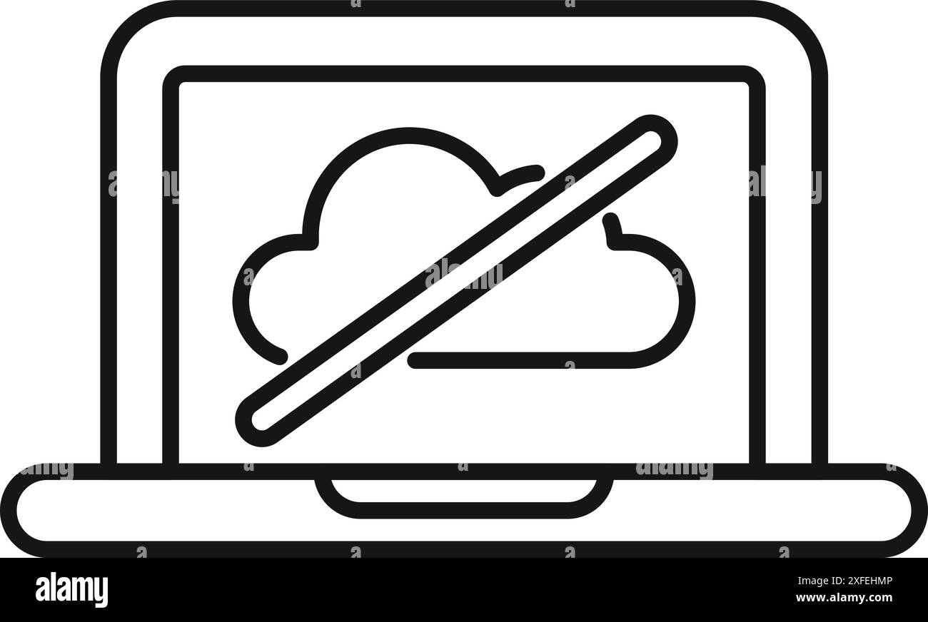 Minimalist outline icon of a laptop showing a crossed out cloud ...