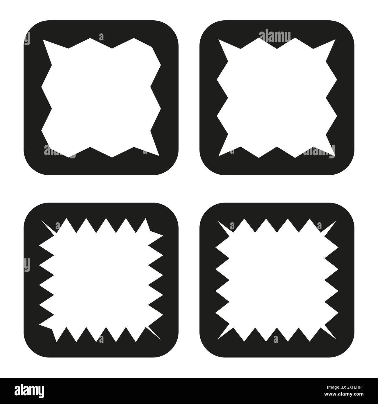 Jagged square icons. Black vector set. Irregular border design ...