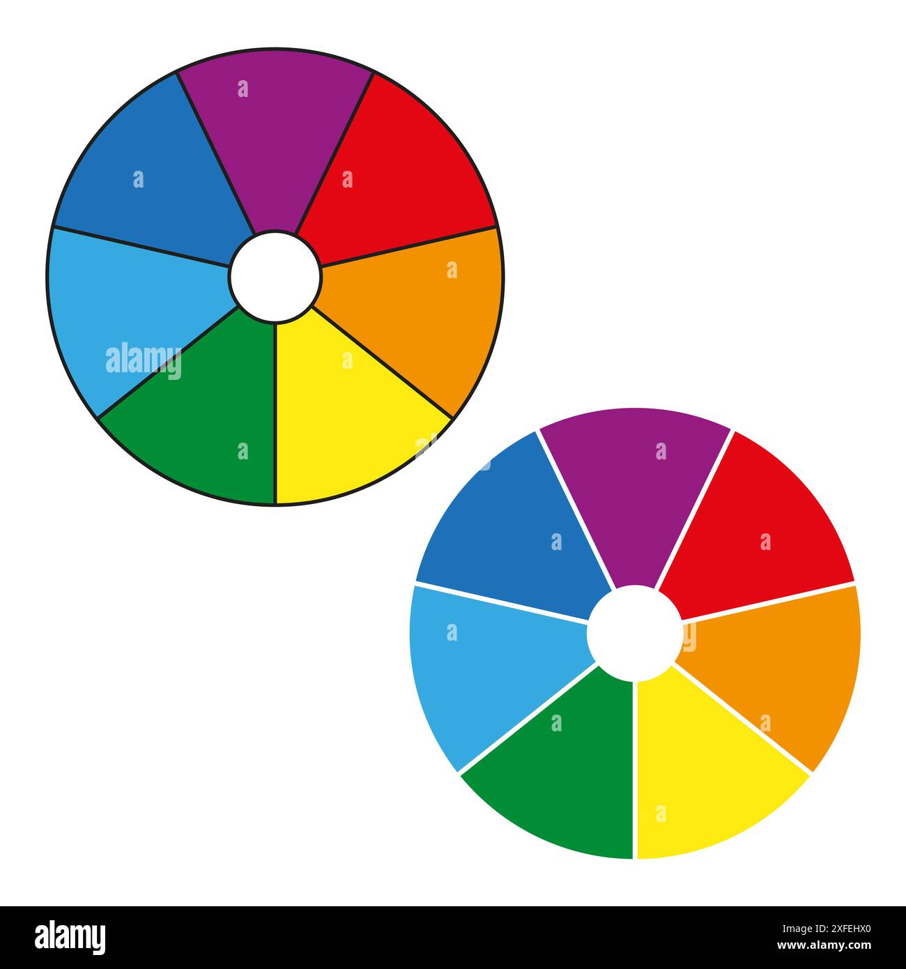 Color wheel illustrations. Bright segmented circles. Multicolor vector ...