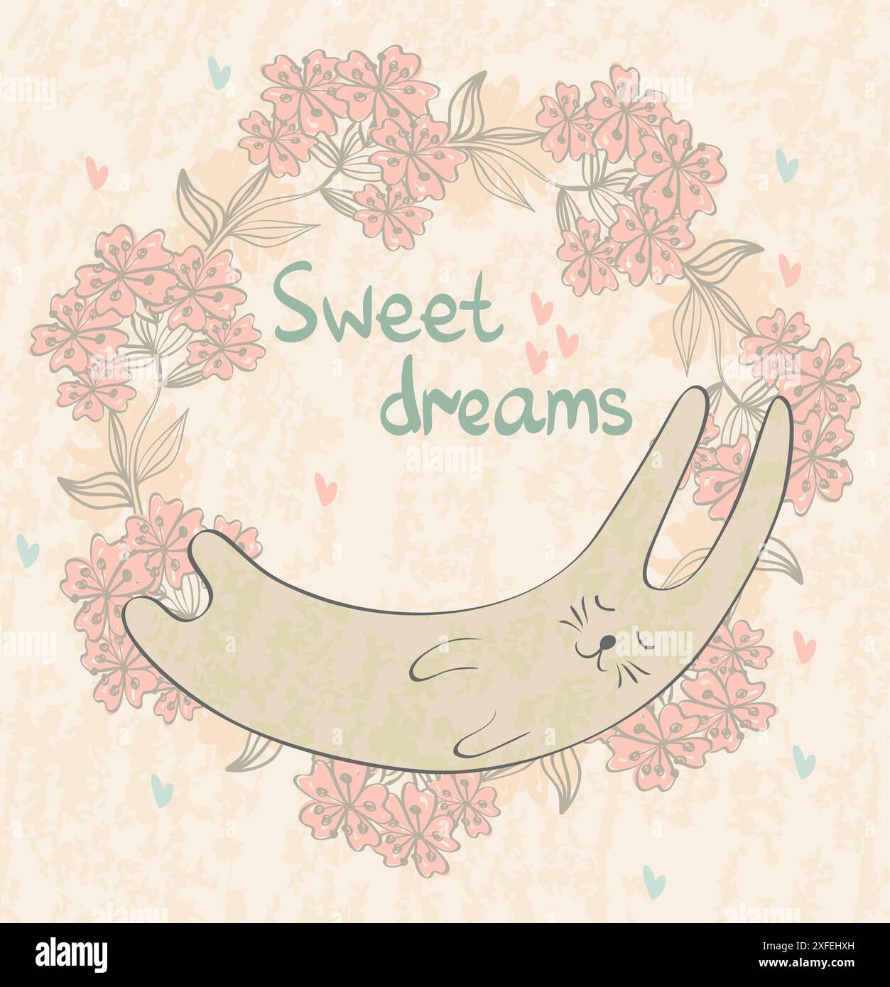 Cartoon Sleeping rabbit. Cute Hand Drawn illustration Stock Vector ...