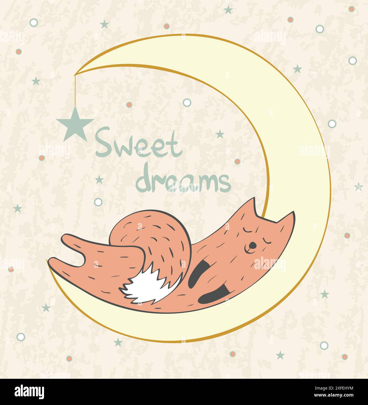 Cartoon Sleeping fox. Cute Hand Drawn illustration Stock Vector Image ...