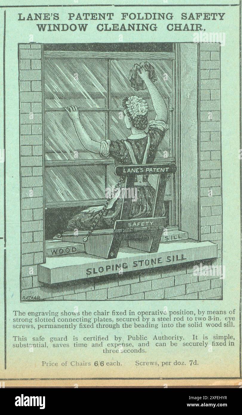 Engraved advertisement for Lane's Patent Folding Safety Window Cleaning ...