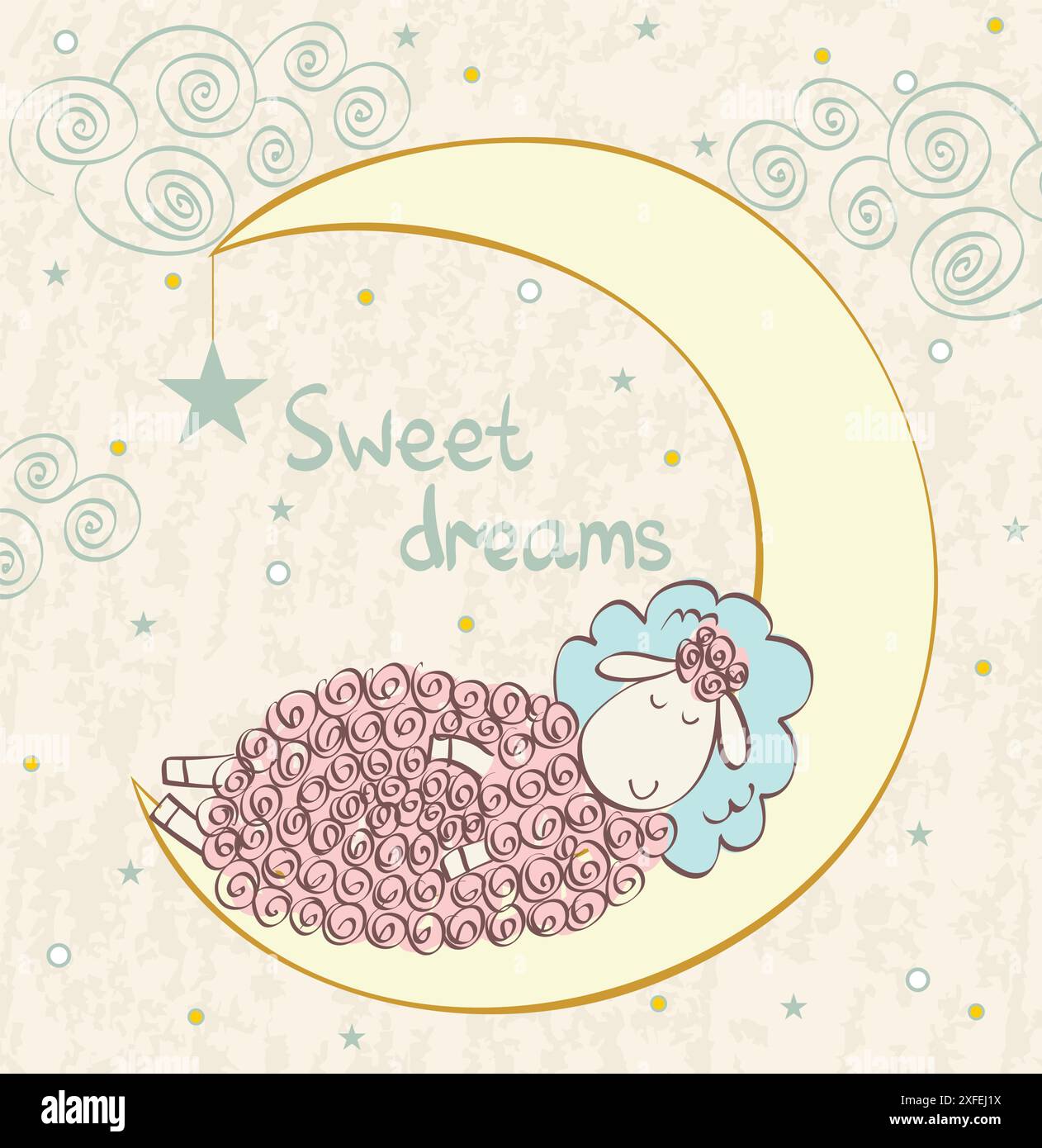 Cartoon Sleeping sheep. Cute Hand Drawn illustration Stock Vector Image ...
