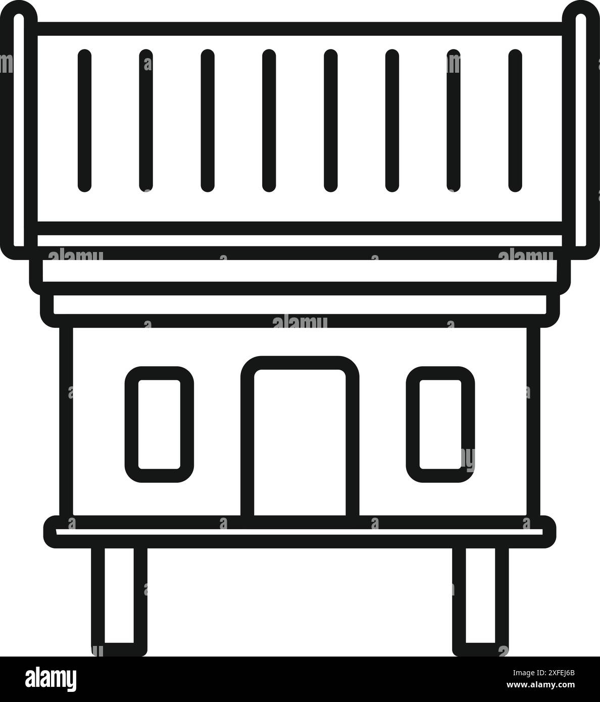 Asian traditional wooden house standing on stilts over water with steep gabled roof line art ...