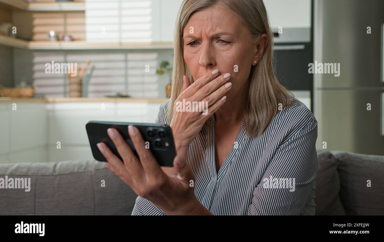 Shocked mature senior Caucasian woman female old lady elderly granny ...