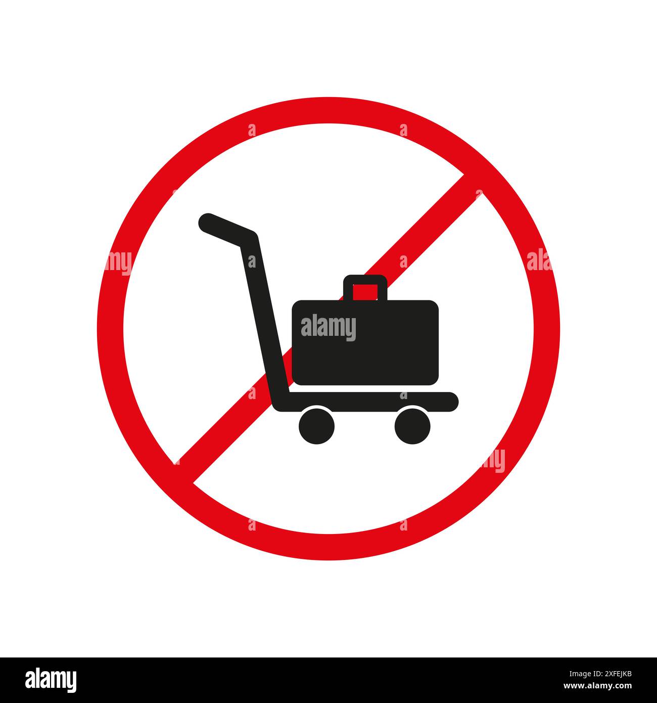 No luggage vector. Red prohibition sign. Black suitcase on cart. Simple ...