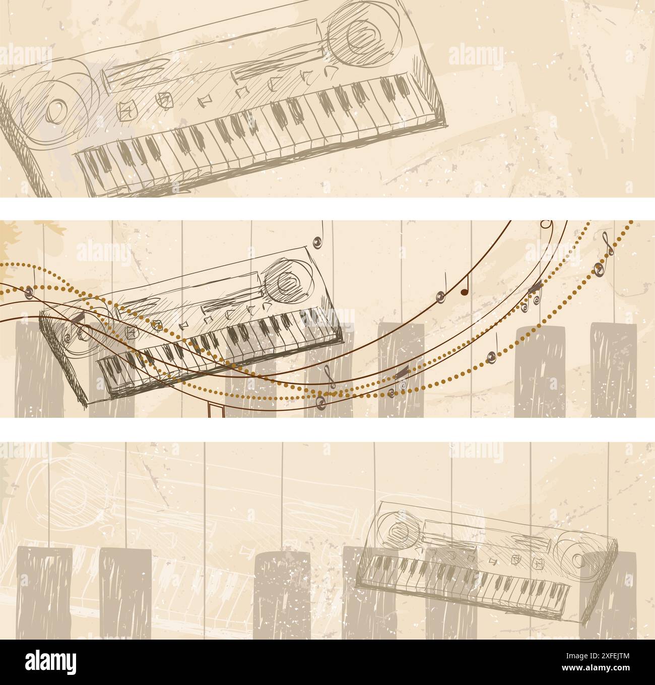 Vector Sketch musical keyboard on a light background. Banners Stock ...