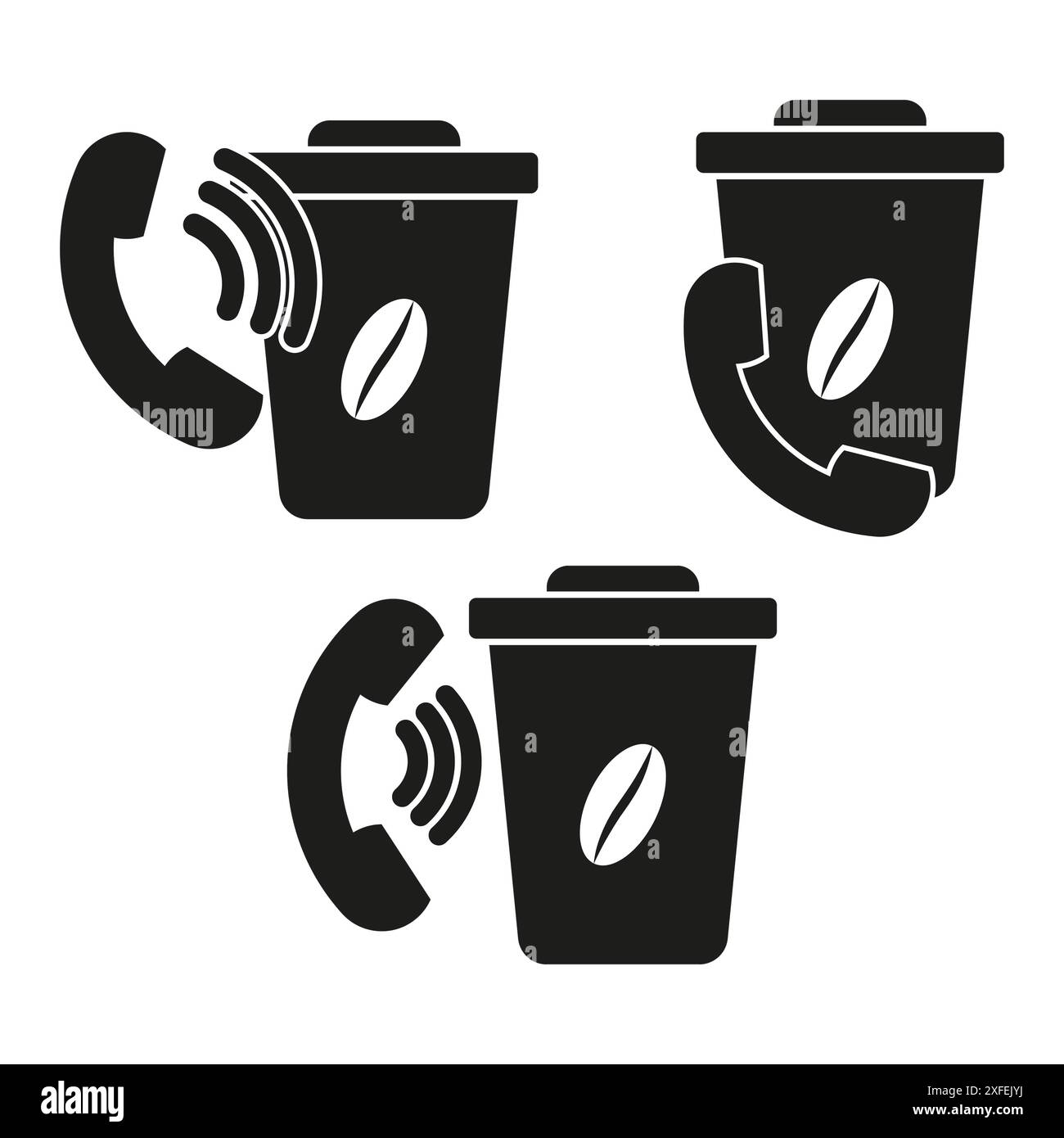 Coffee cup phone. Silhouette black icon. Communication concept. Vector ...