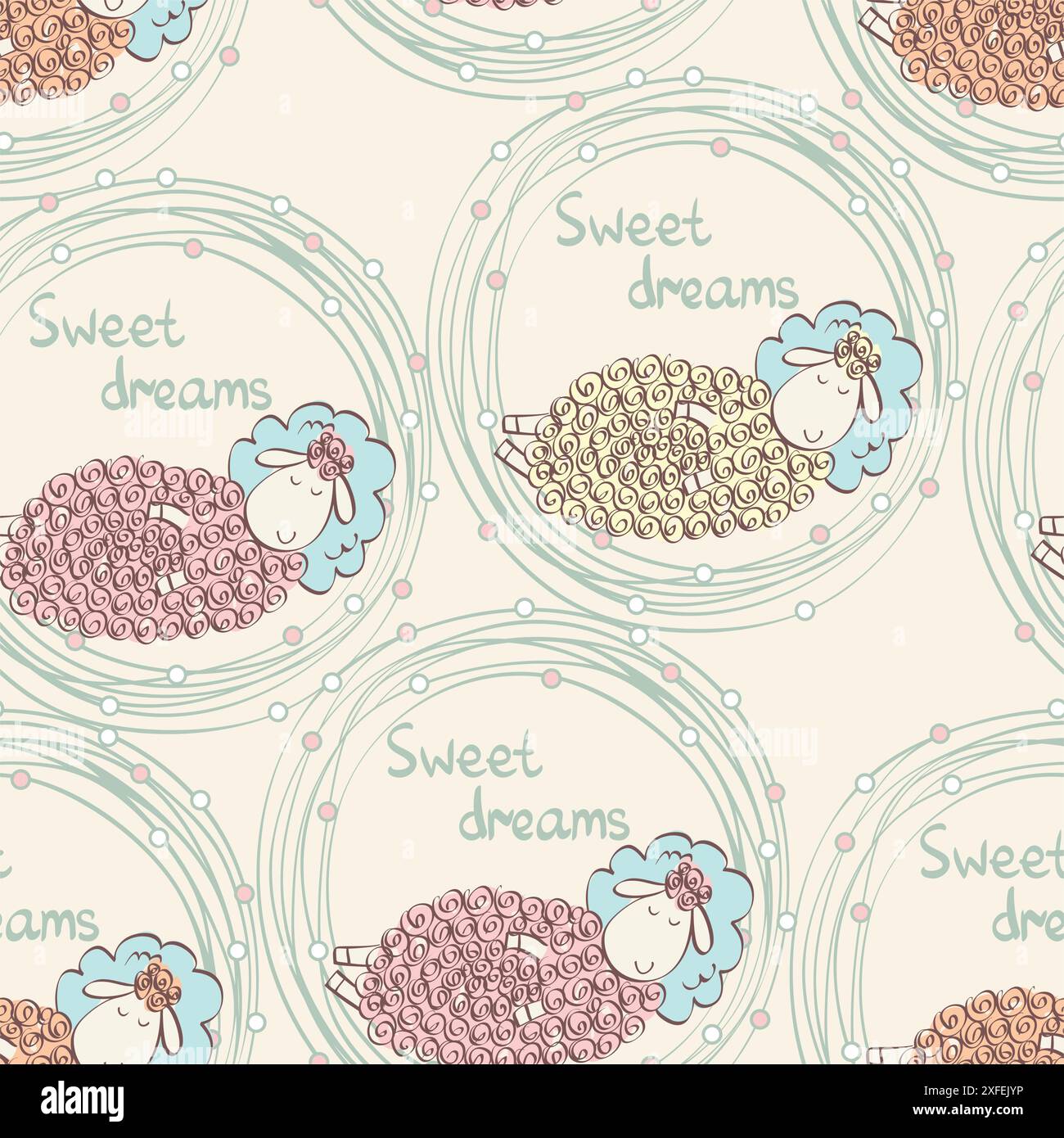 Cartoon Sleeping sheep. Cute Hand Drawn seamless pattern Stock Vector ...