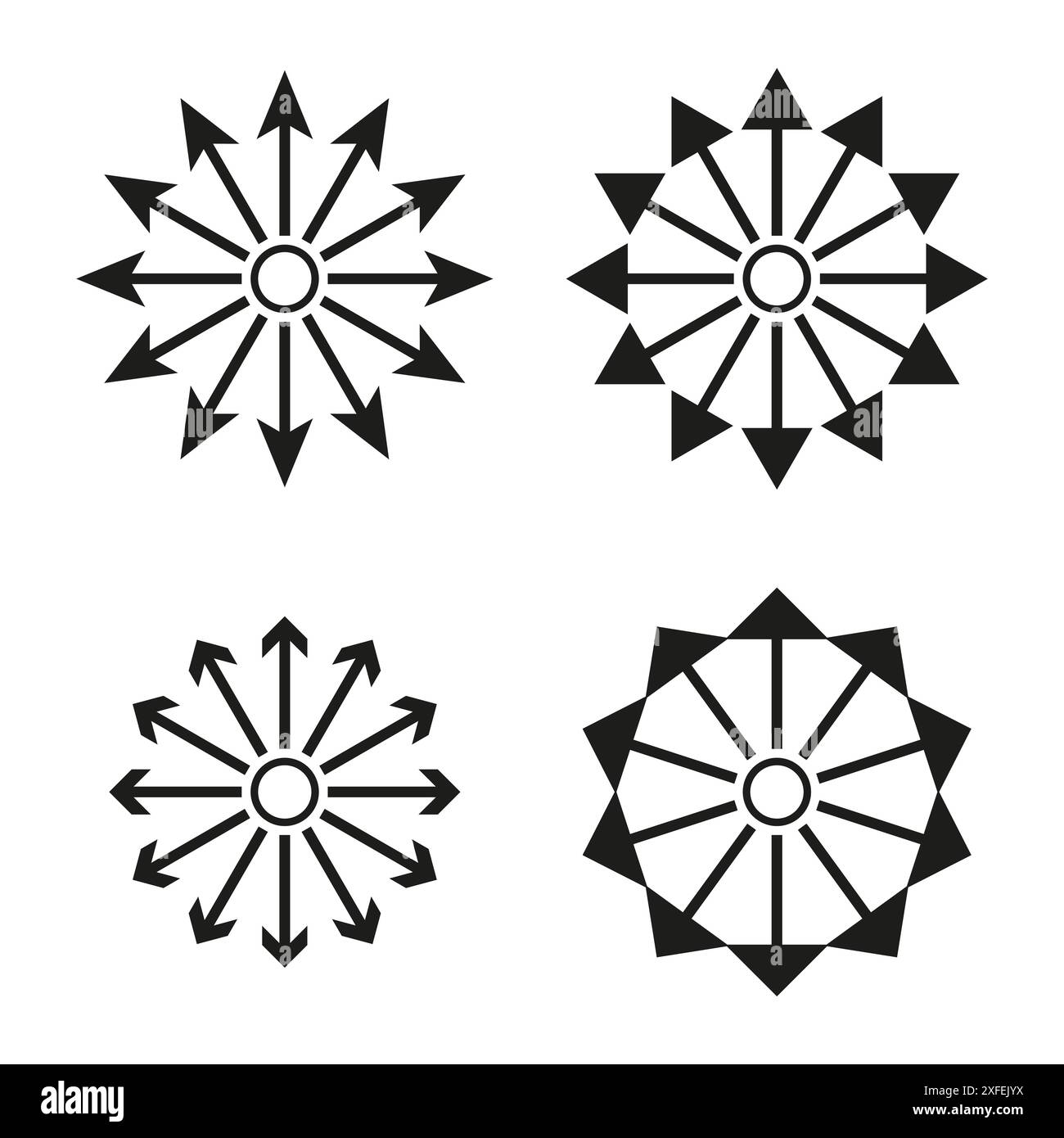 Arrow starburst designs. Black and white icons. Geometric vector shapes ...