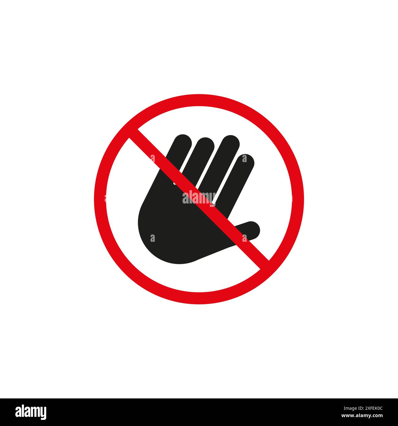 No entry symbol. Black hand icon. Red prohibition circle. Vector ...