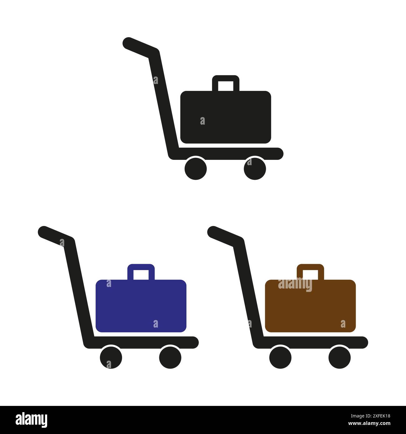 Luggage cart vector. Black, blue, brown suitcases. Simple icon set ...
