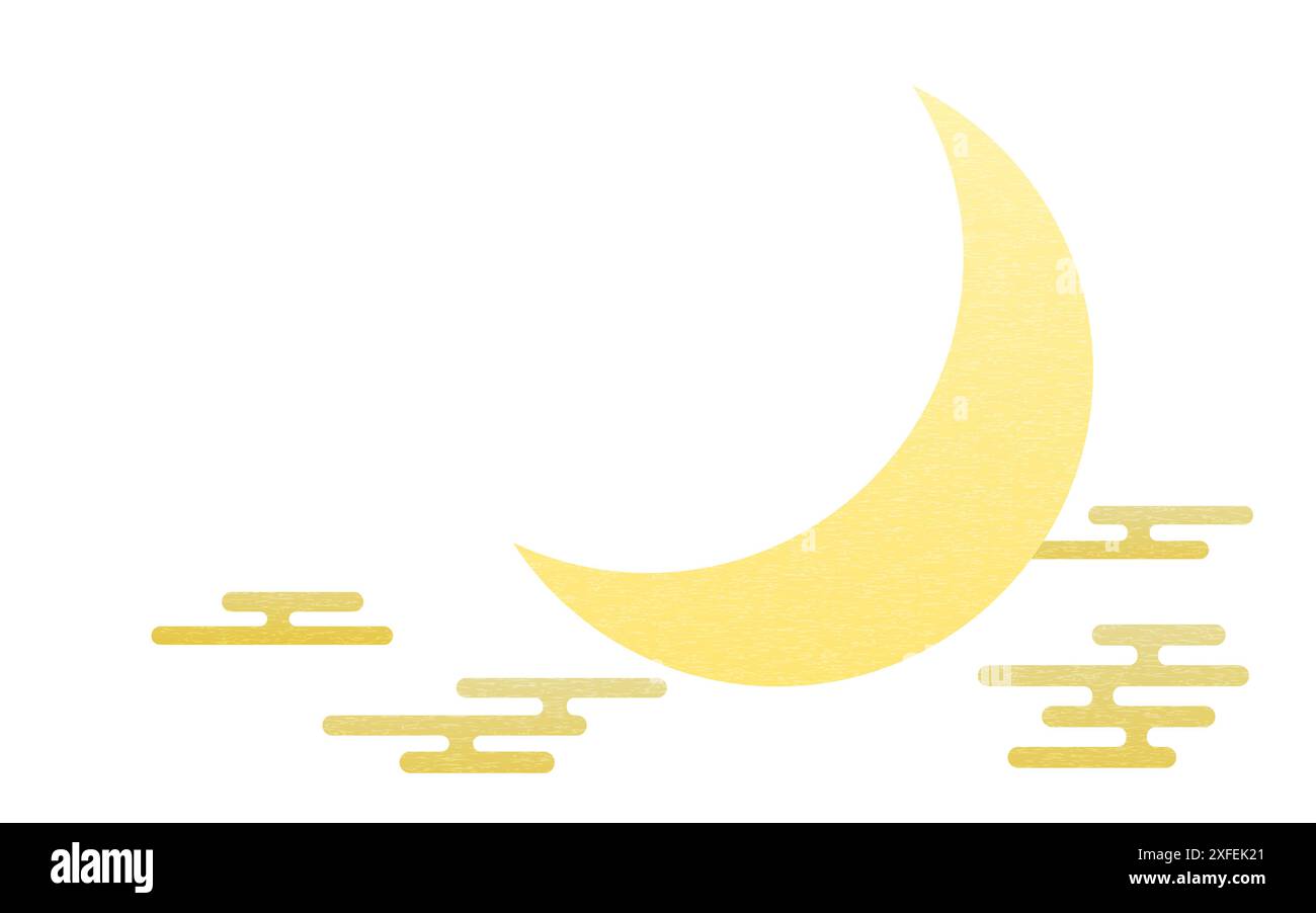 Crescent moon, clouds and Japanese textures, Vector Illustration Stock ...