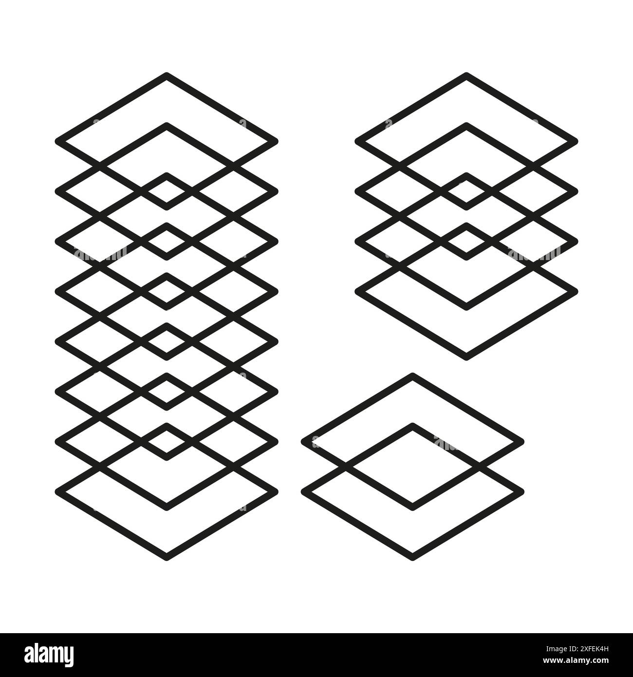 Geometric layers vector. Black and white. Stacked diamond shapes. Abstract 3D design Stock ...