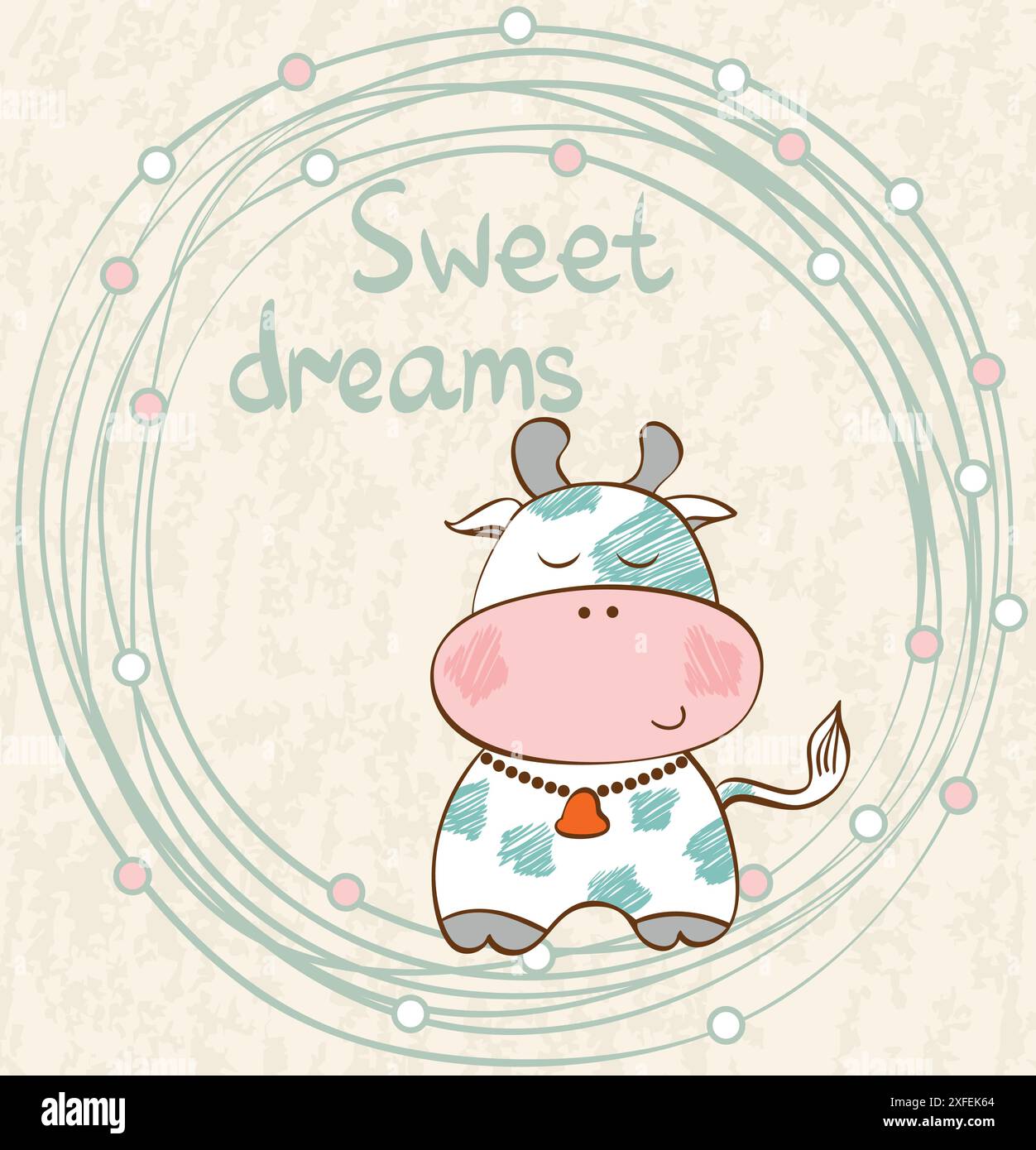 Cartoon Sleeping cow. Cute Hand Drawn illustration Stock Vector Image ...