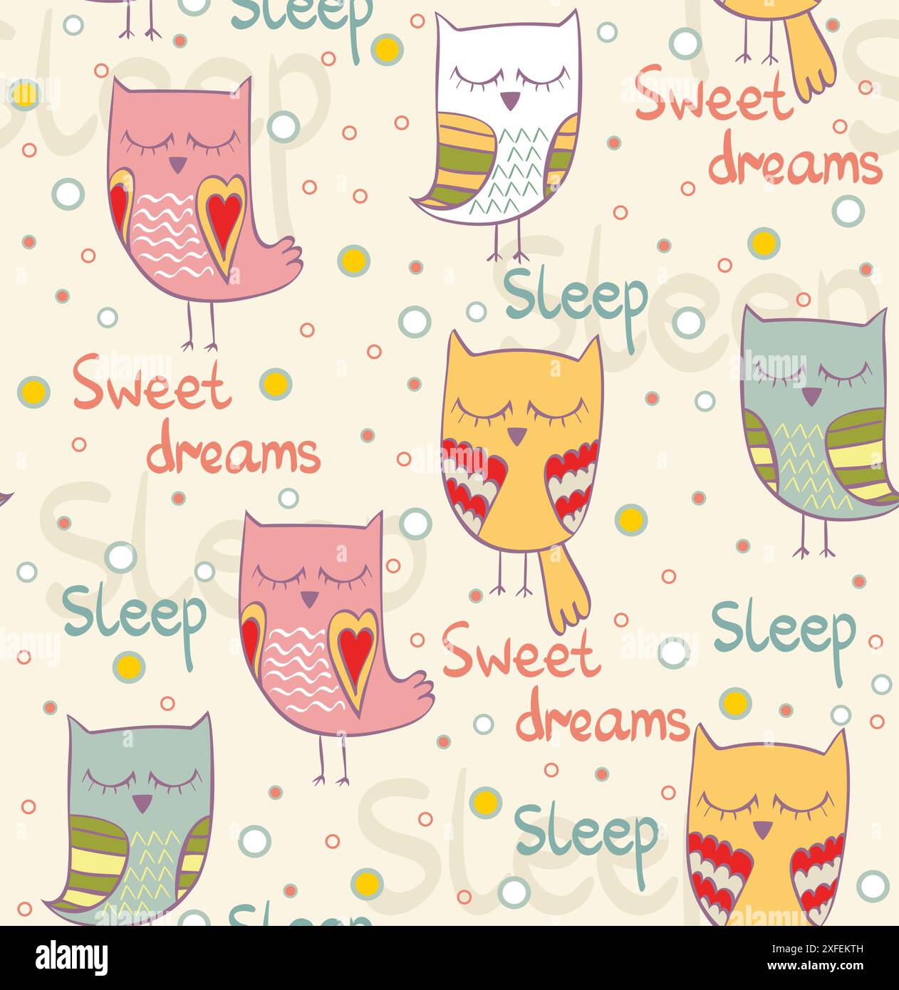 Vector illustration with cartoon sleeping owl. Seamless pattern Stock Vector Image & Art - Alamy