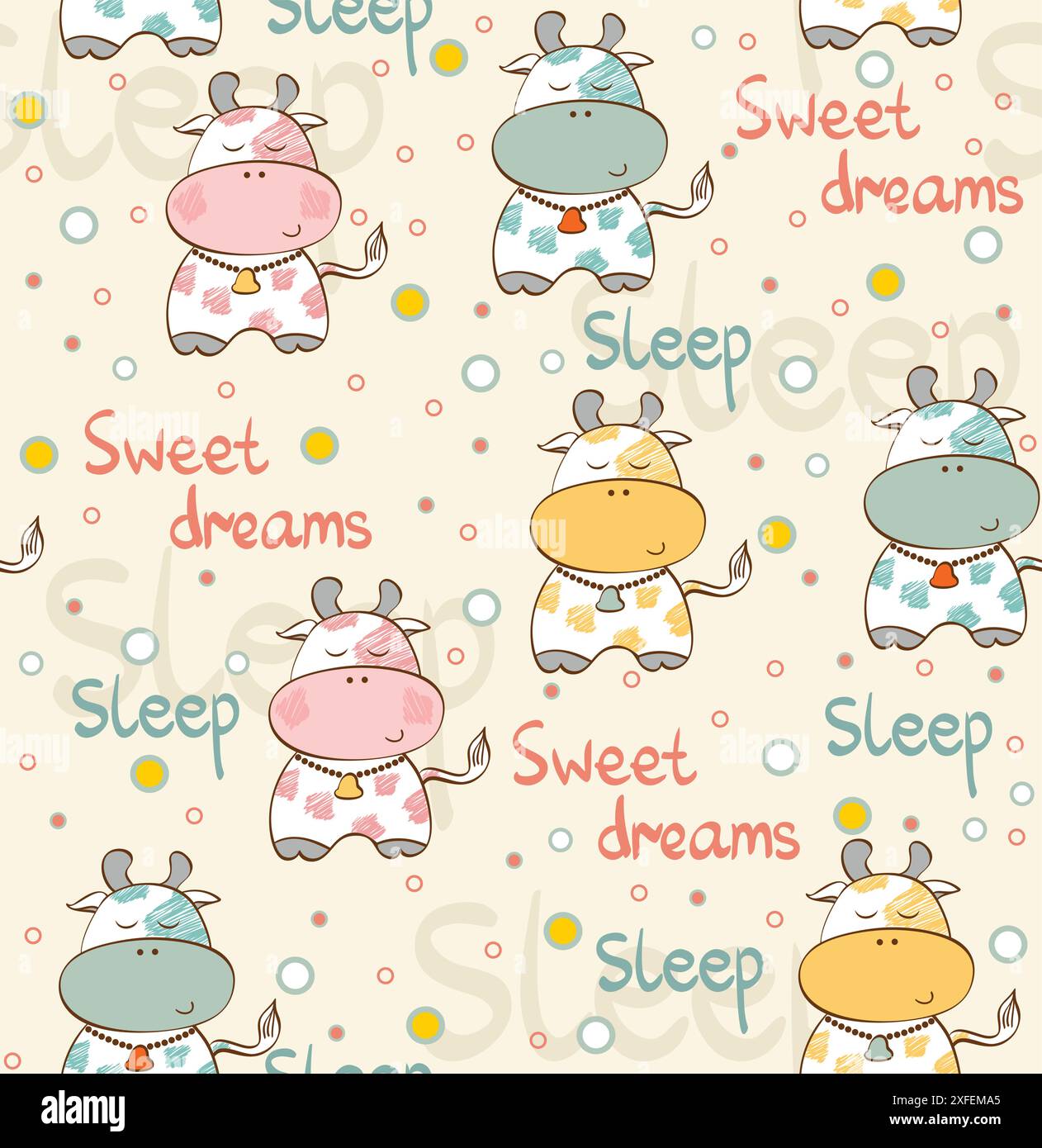 Cartoon Sleeping cow. Cute Hand Drawn illustration Stock Vector Image ...