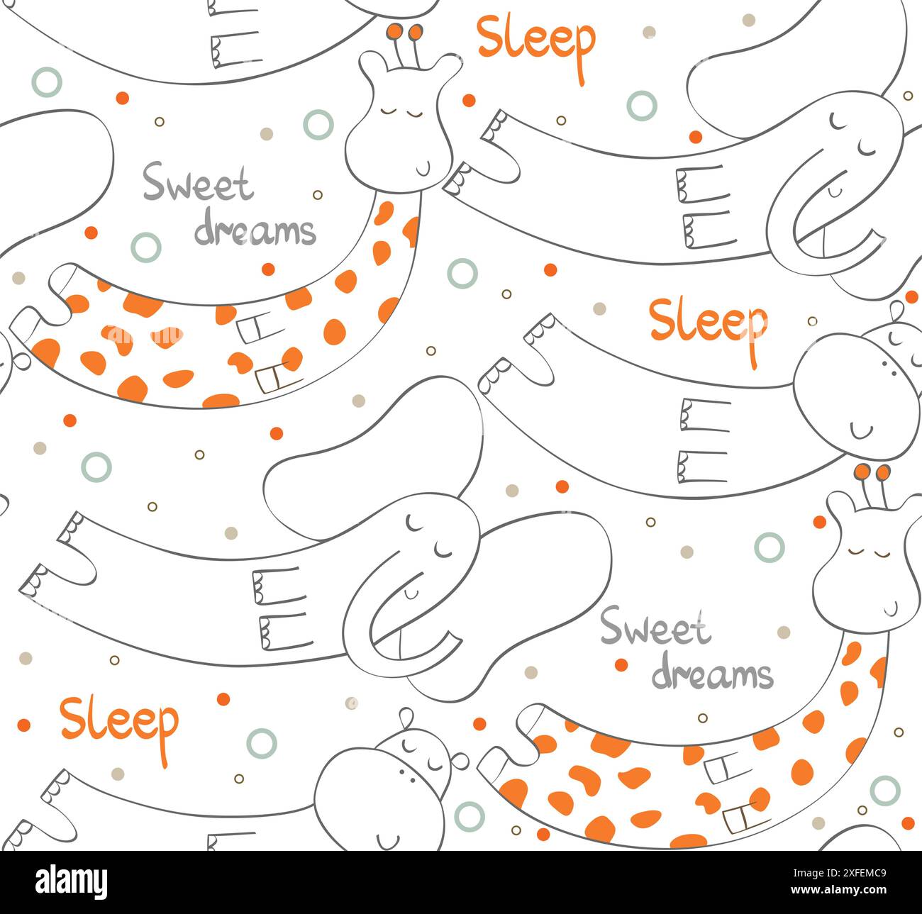 Cartoon Sleeping animals. Cute Hand Drawn seamless pattern Stock Vector ...