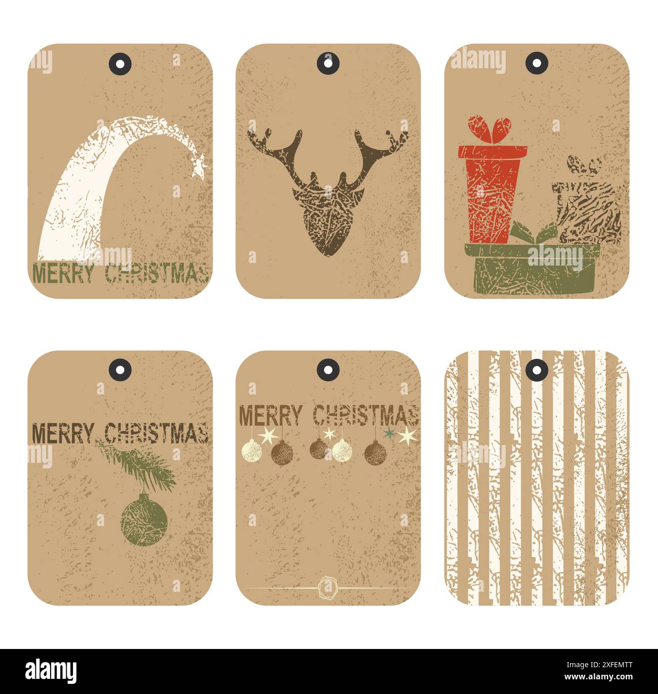 Christmas gift tags set. Art Hand Drawn textures for winter holidays ...