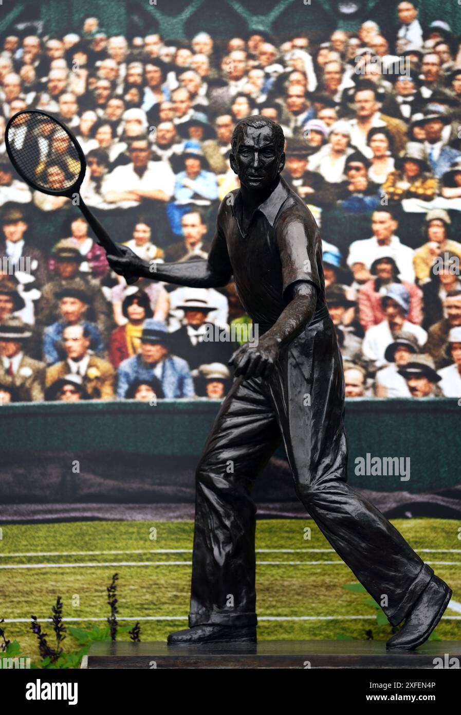 The Fred Perry statue on day three of the 2024 Wimbledon Championships ...