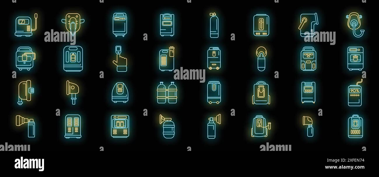 Medical oxygen concentrator icons set outline vector. Aid doctor. Air ...